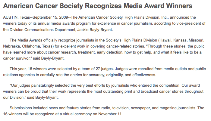 Award-winning Journalism by Melanie saxton, author of Pink Divas